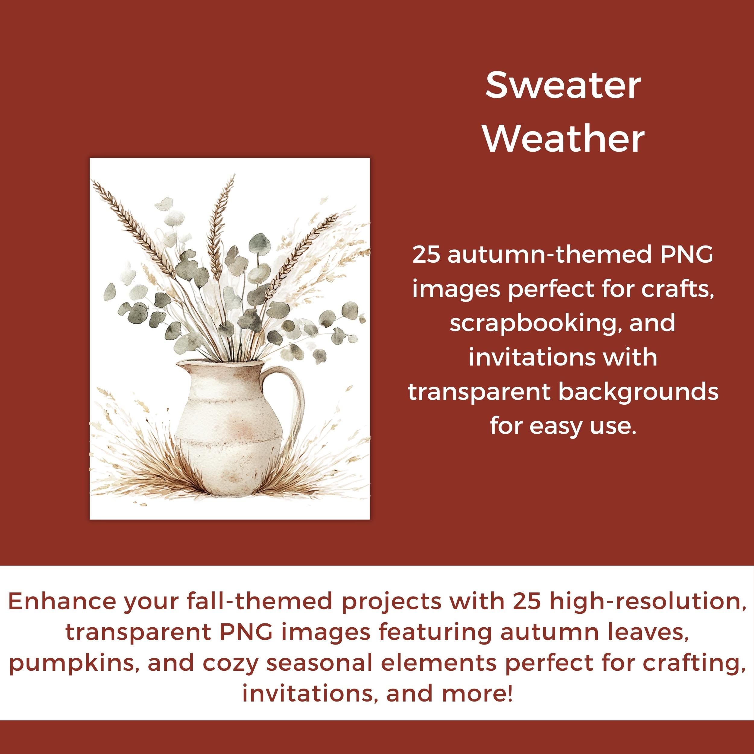 Fall Clipart Set Sweater Weather PNG Rustic Farmhouse Decor Pumpkin ...
