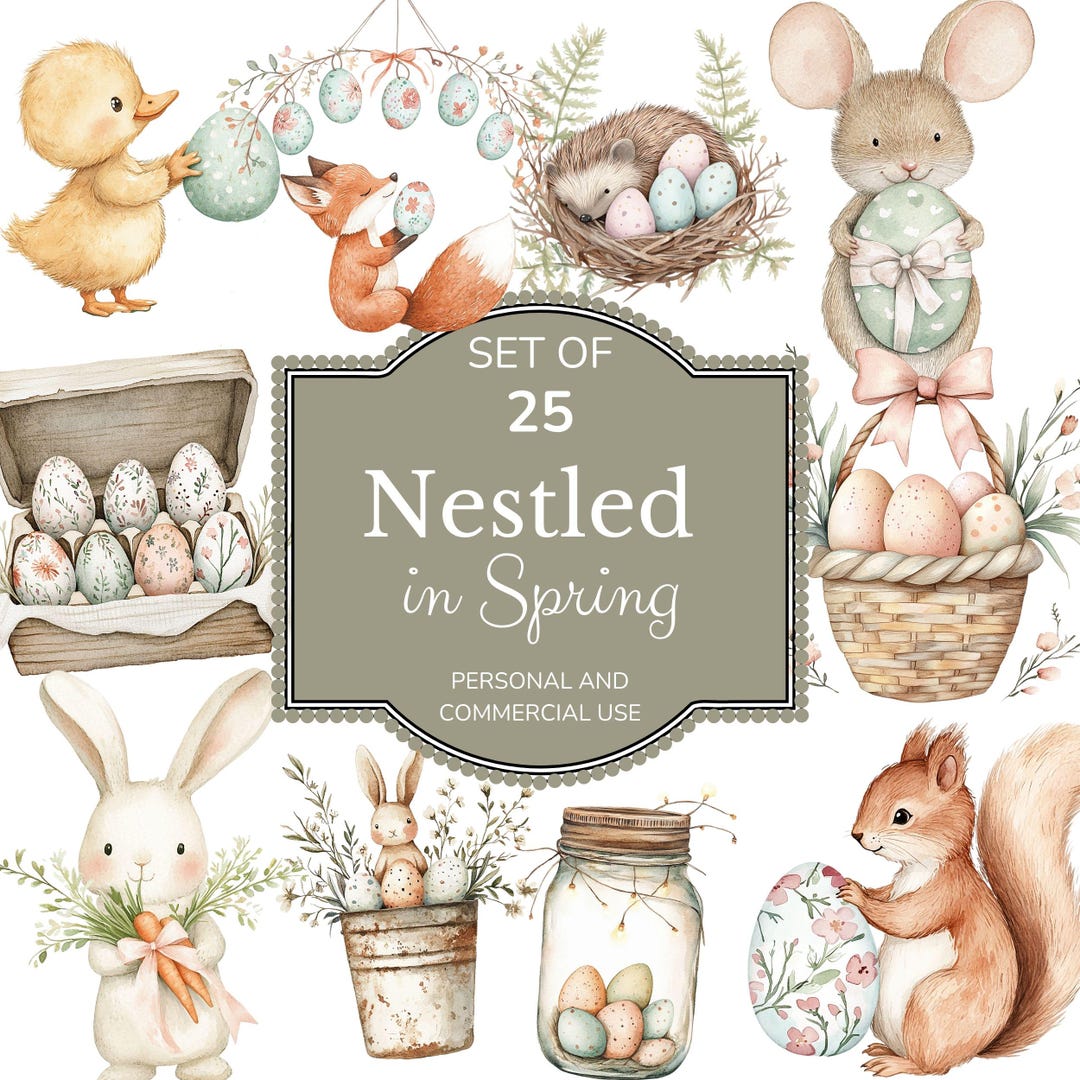 Spring Easter Clipart Bundle | 25 Watercolor Farmhouse Designs | Cute ...