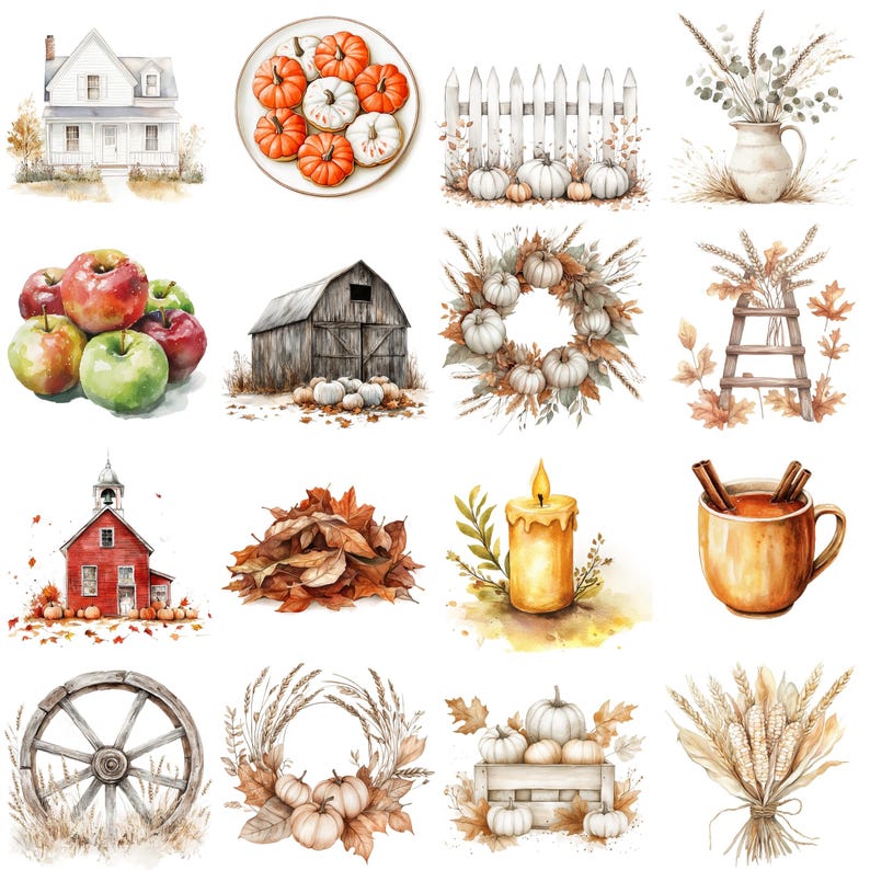 Fall Clipart Set Sweater Weather PNG Rustic Farmhouse Decor Pumpkin ...