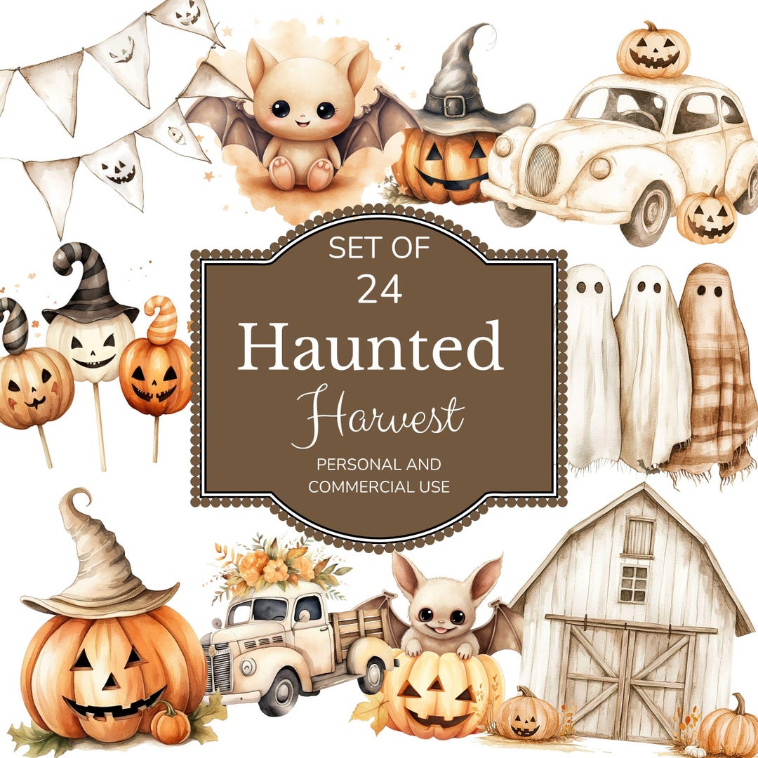 Halloween Clipart Set | Haunted Harvest Graphics | Cute Pumpkins ...