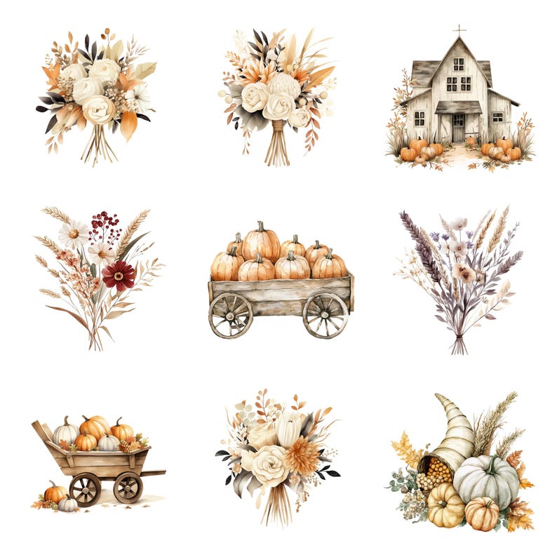 Fall Clipart Set | Autumn Graphics | Pumpkin Farmhouse Wreaths ...