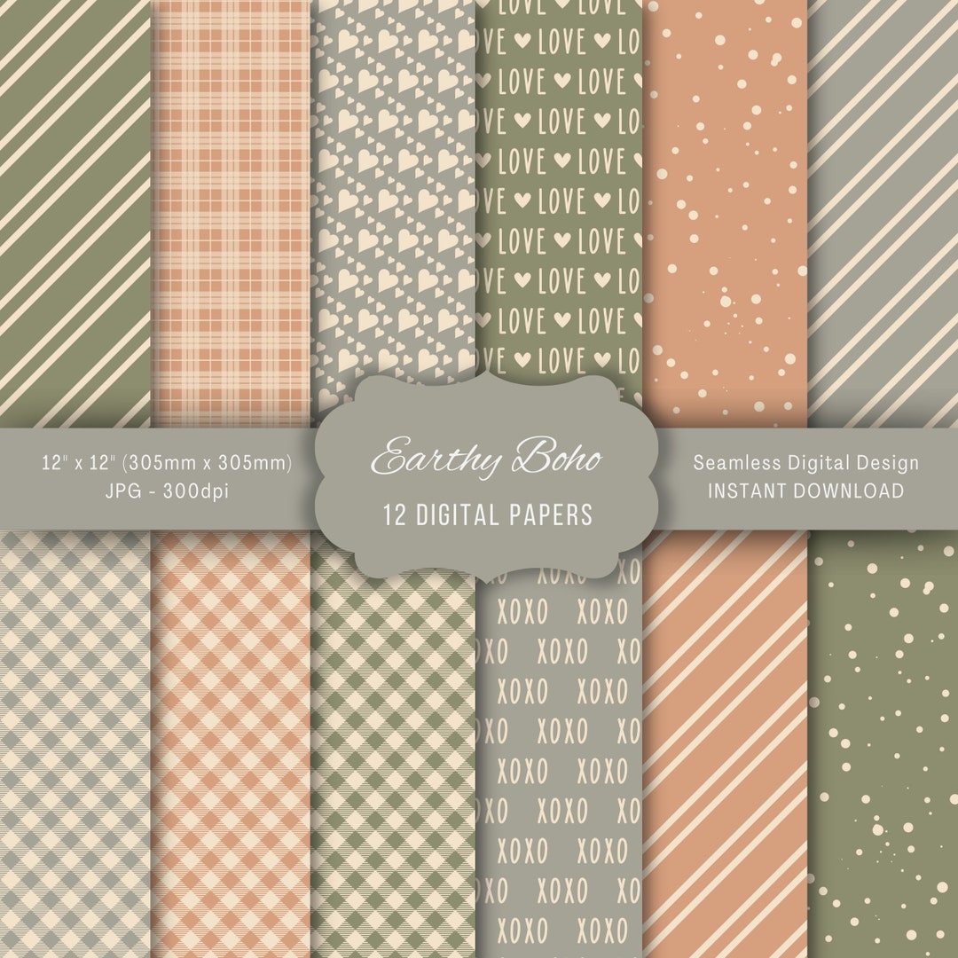 Earthy Boho Digital Paper: Seamless Scrapbook Patterns (digital ...
