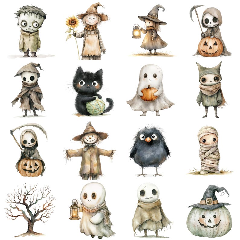 Charming Halloween Clipart Set | 25 Spooky Cute Characters | Instant ...