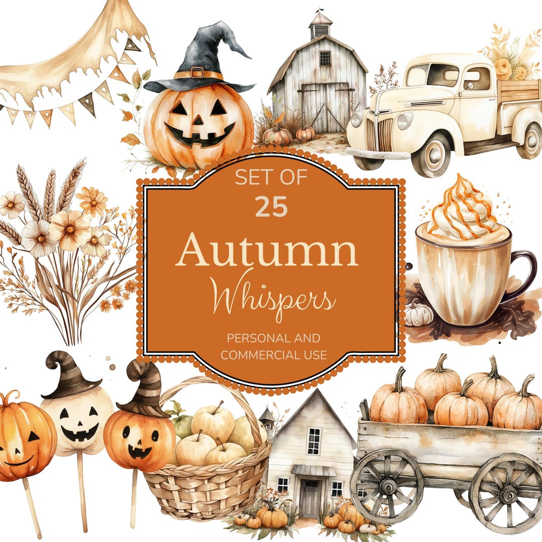 Rustic Autumn Clipart: Pumpkin, Barn, and Bats (PNG Digital Download ...
