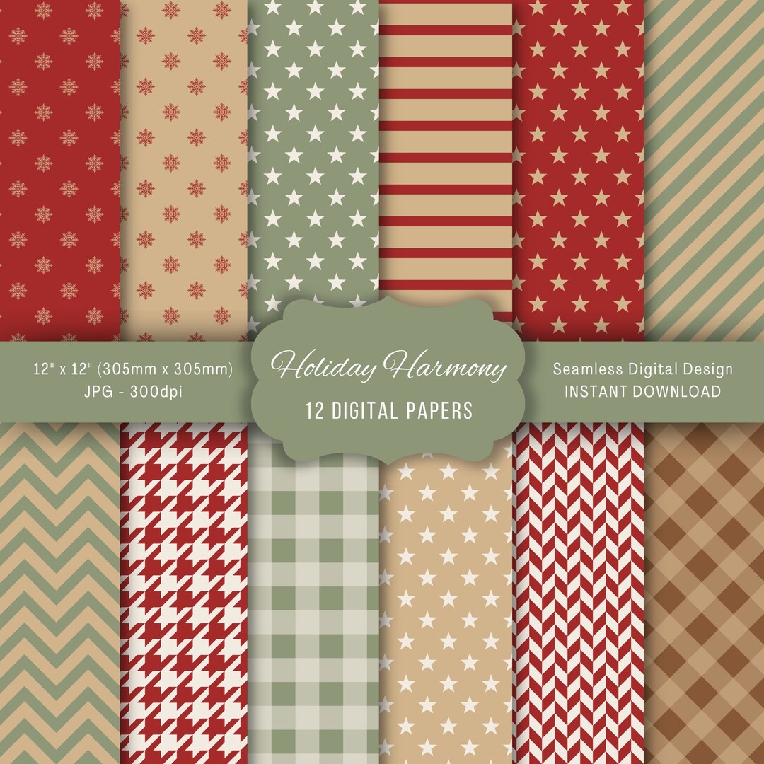 Holiday Scrapbook Paper: Seamless Christmas Patterns (digital Download ...