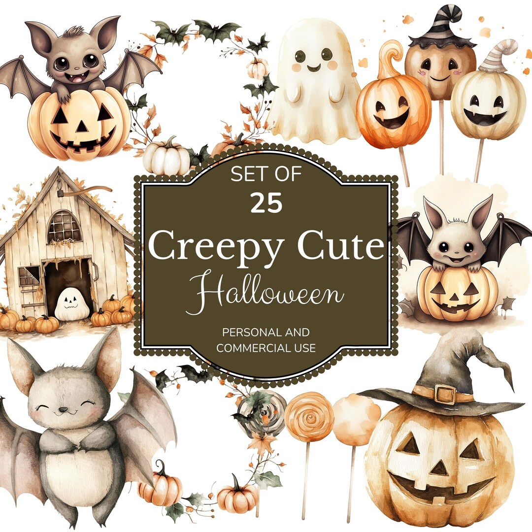 Halloween Clipart | Creepy Cute Clipart | Watercolor Halloween Art ...