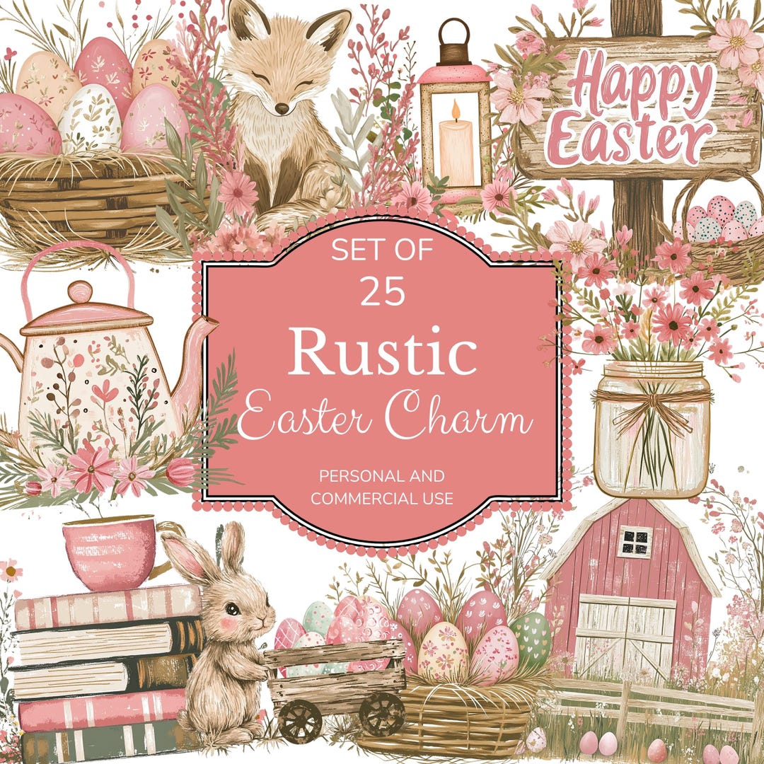 Rustic Easter Clipart | 25 Farmhouse Easter Pngs | Pastel Spring ...