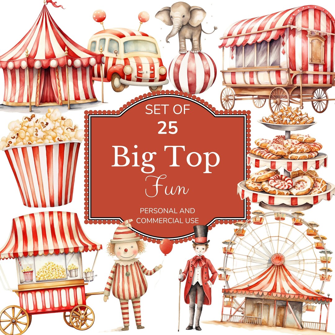 Circus Clipart Set: 25 Carnival Graphics, Big Top Illustrations ...