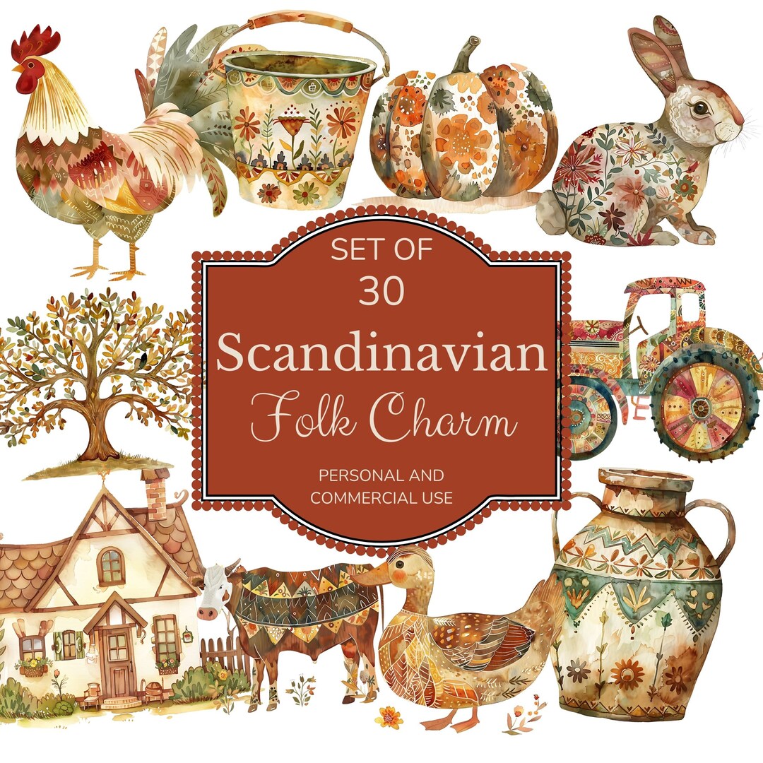 Scandinavian Folk Art Clipart: Nordic Animal PNG Set (30 Images) - Etsy