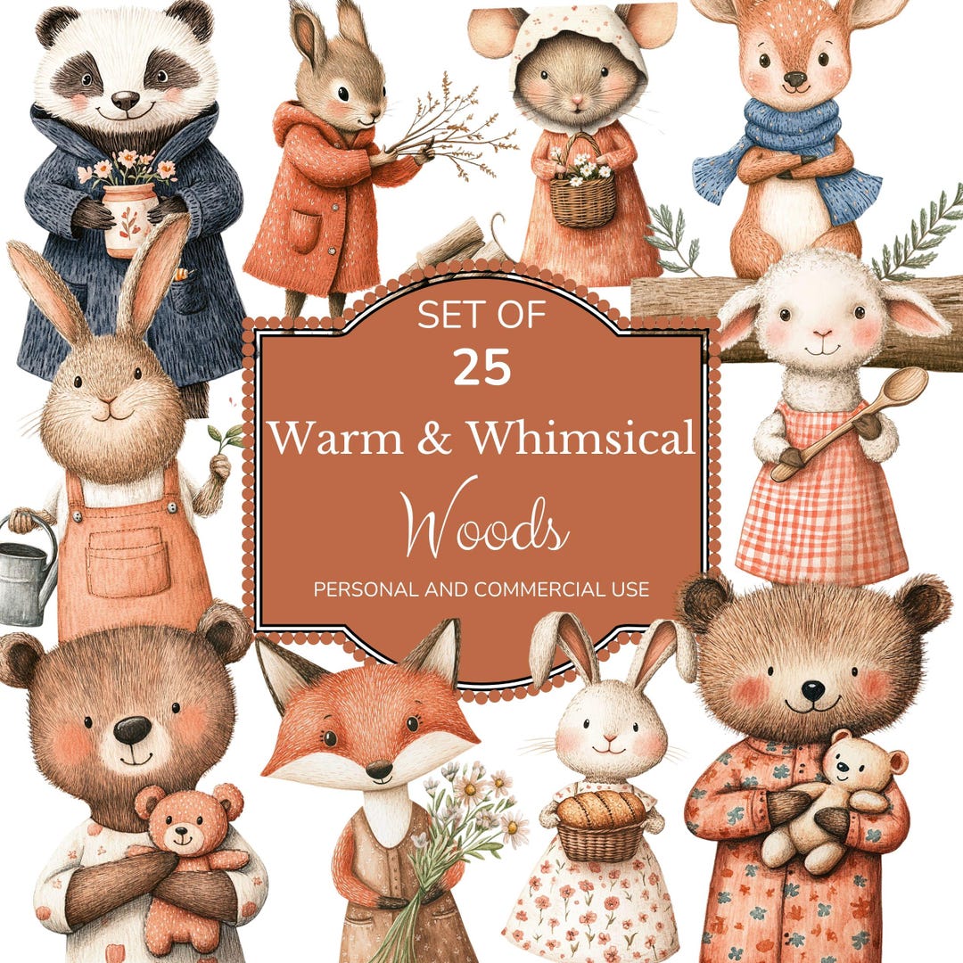 Woodland Animals Clipart Bundle: 25 Cozy Forest Pngs (digital Download ...