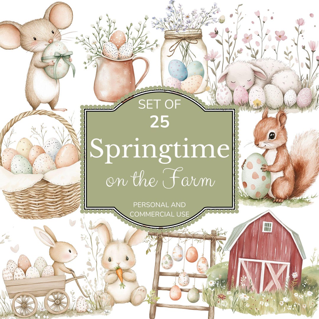 Easter Farm Animal Clipart: Springtime PNG Bundle (digital Download) - Etsy