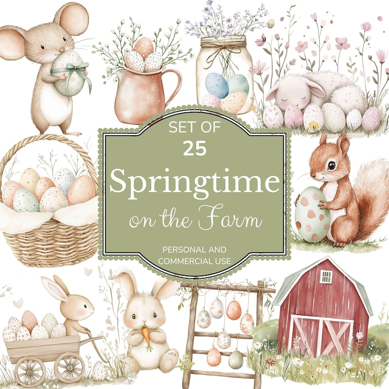 Easter Farm Animal Clipart: Springtime PNG Bundle (digital Download) - Etsy