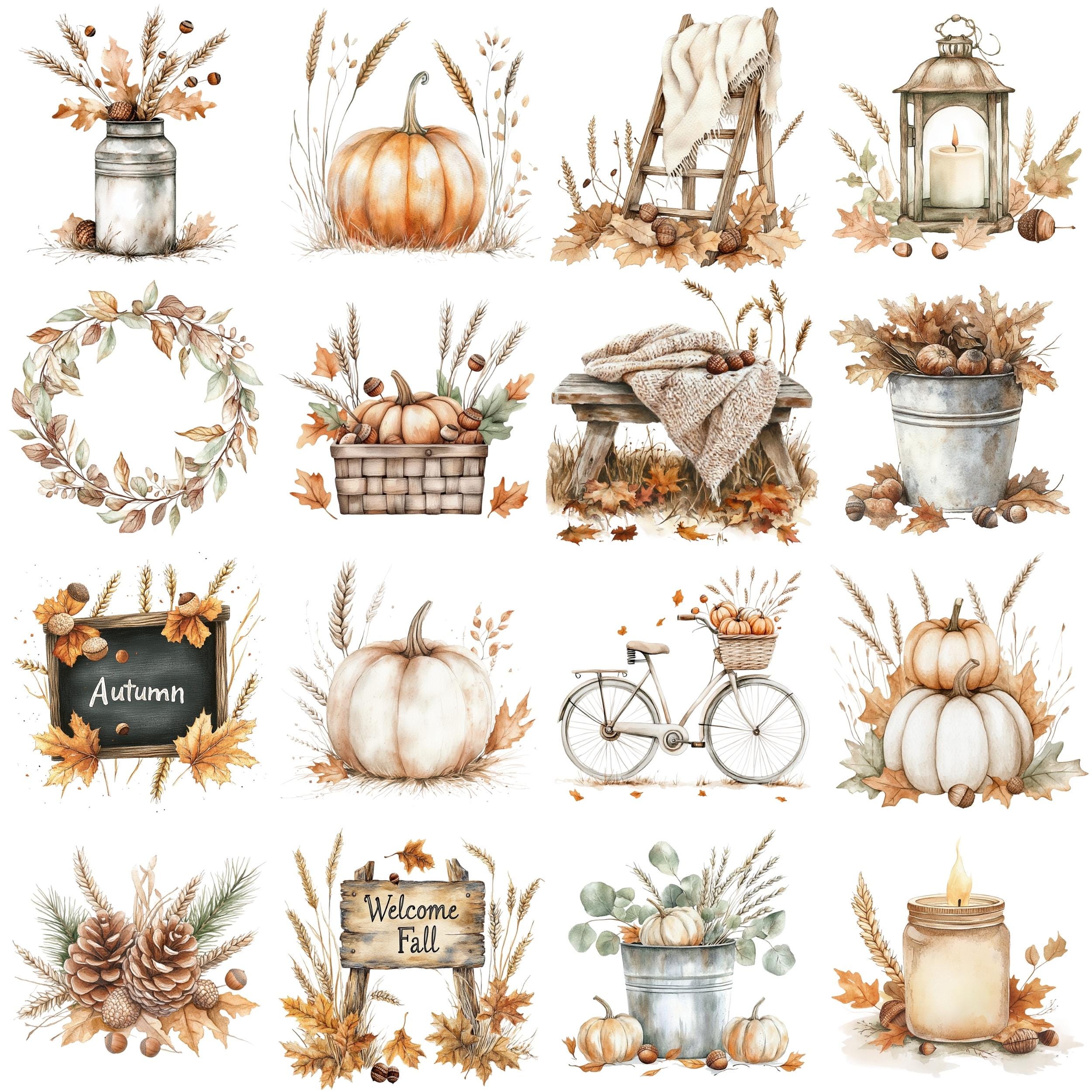 Autumn PNG Clipart Bundle | Fall Pumpkins and Cozy Elements | Digital ...