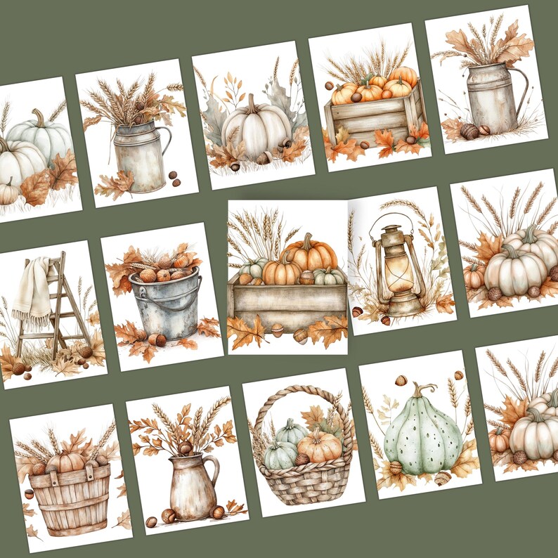 Vintage Fall Clipart Set 25 Autumn-themed Pngs Pumpkins, Fall Leaves ...