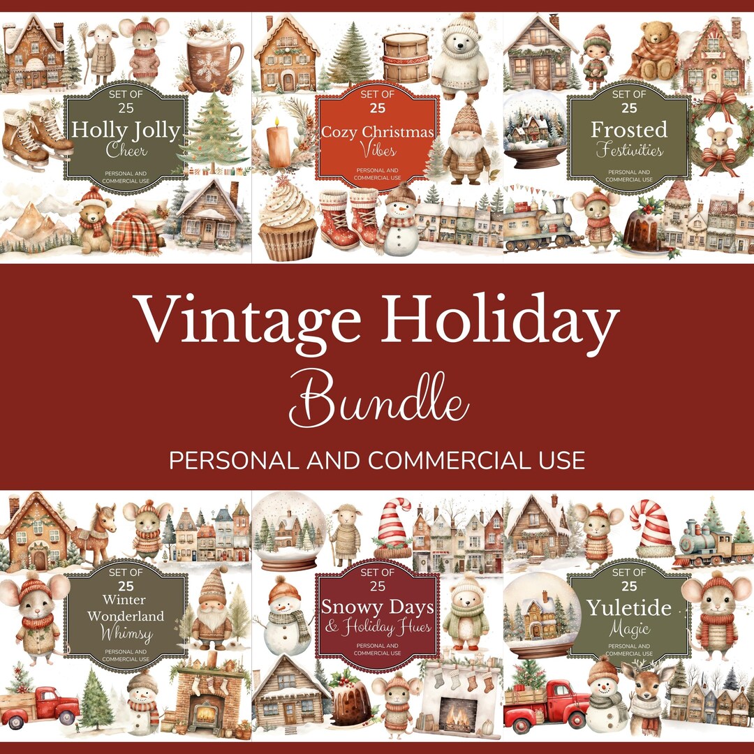Vintage Holiday Bundle | 150 PNG Files | Christmas Clipart for Cards ...