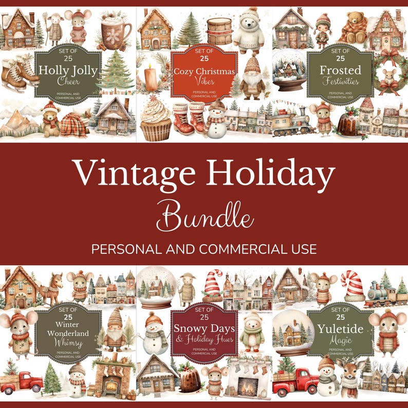 Vintage Holiday Bundle | 150 PNG Files | Christmas Clipart for Cards ...