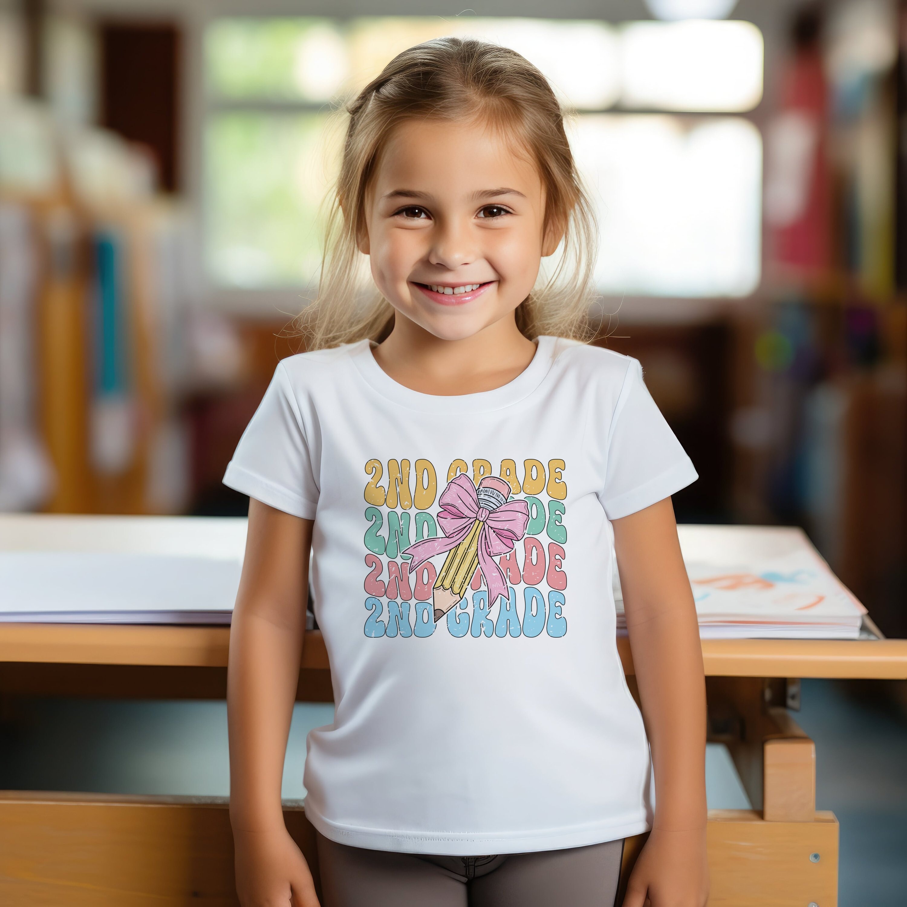 Retro Groovy 2nd Grade Pencil Bow T-shirt Vintage School Shirt - Etsy