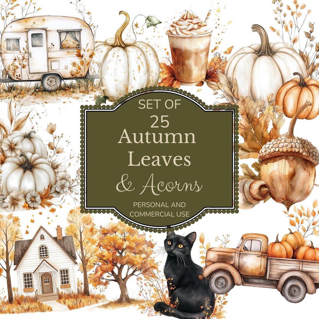 Autumn Leaves & Acorns Clipart Bundle: 25 PNG Images (digital Download ...