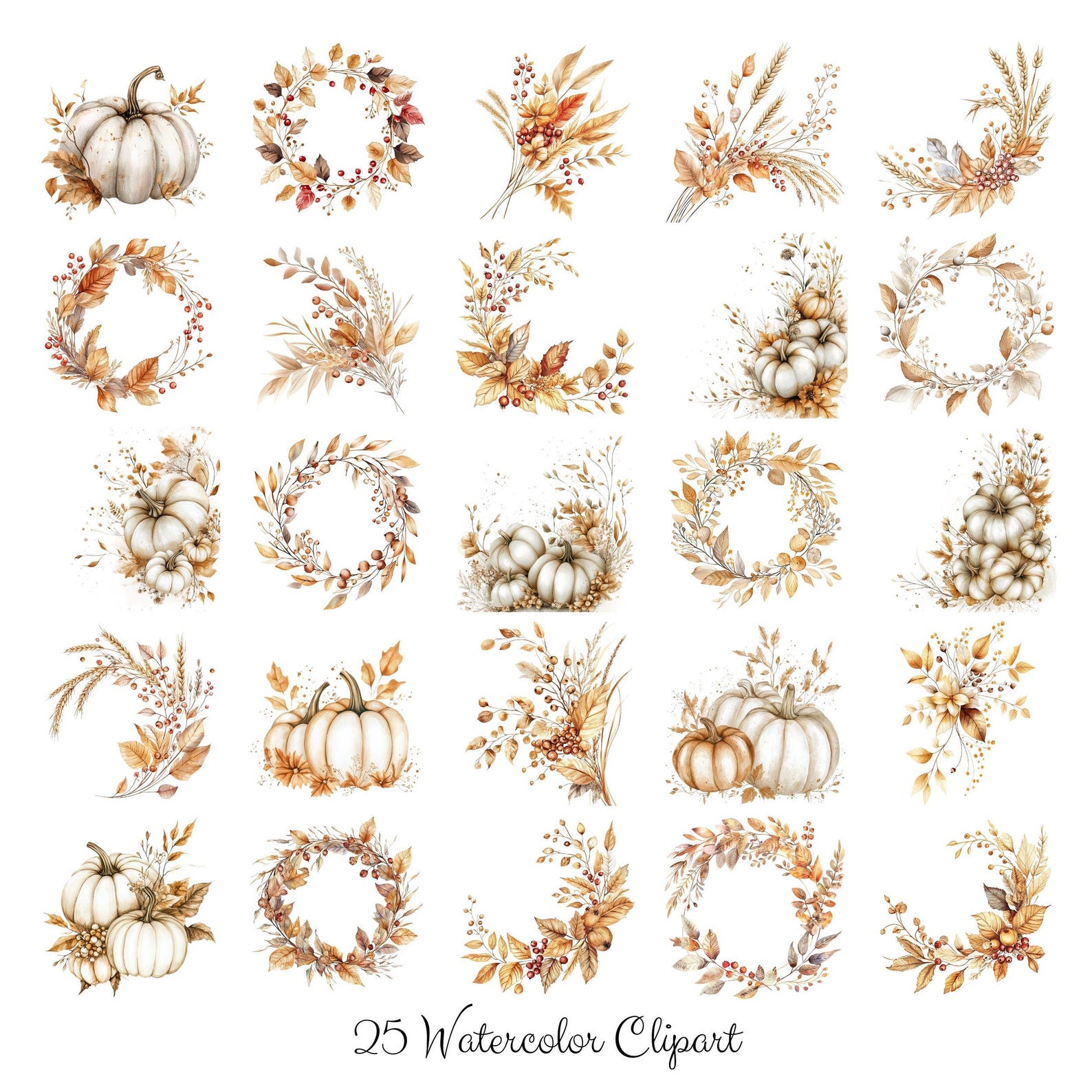 Autumn Wreath Clipart | Fall Florals | Pumpkin Graphics | Cozy Autumn ...