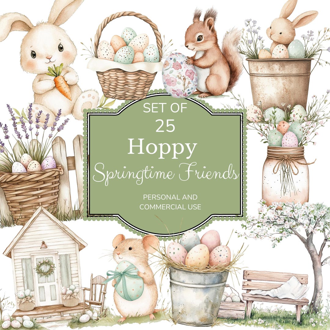 Springtime Bunny Clipart Bundle | 25 Adorable Easter Animals & Floral ...