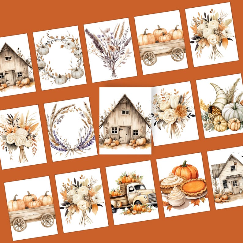 Fall Clipart Set | Autumn Graphics | Pumpkin Farmhouse Wreaths ...