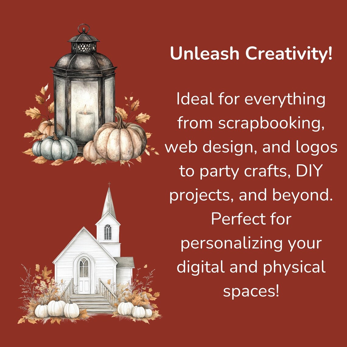 Fall Clipart Set: Rustic Farmhouse Autumn Designs (PNG Digital Download ...
