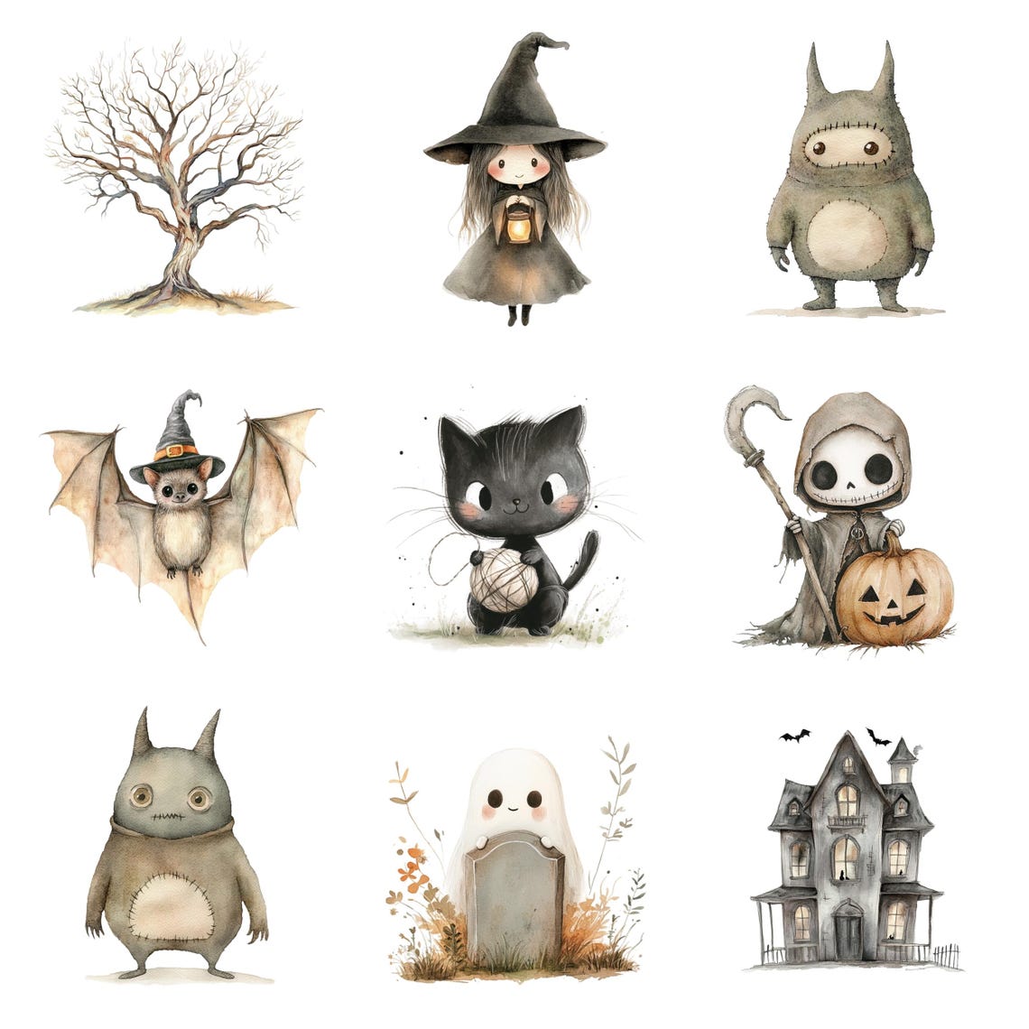 Whimsical Halloween Clipart Set | 25 Cute Spooky Characters | Digital ...