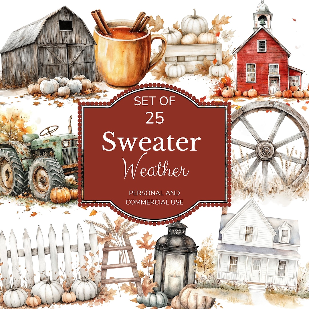 Fall Clipart Set: Rustic Farmhouse Autumn Designs (PNG Digital Download ...