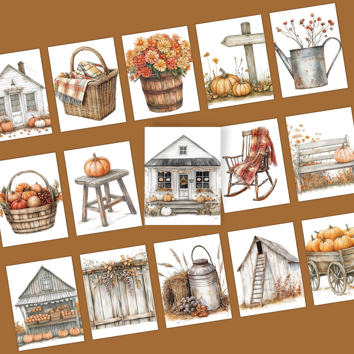 Rustic Fall Clipart Bundle | 25 Cozy Autumn Farmhouse Illustrations ...