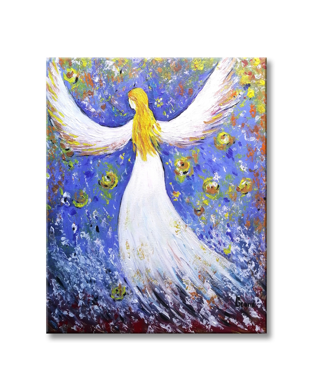 Guardian Angel - Original Acrylic Painting on Canvas, 50x40 Cm, Angel ...