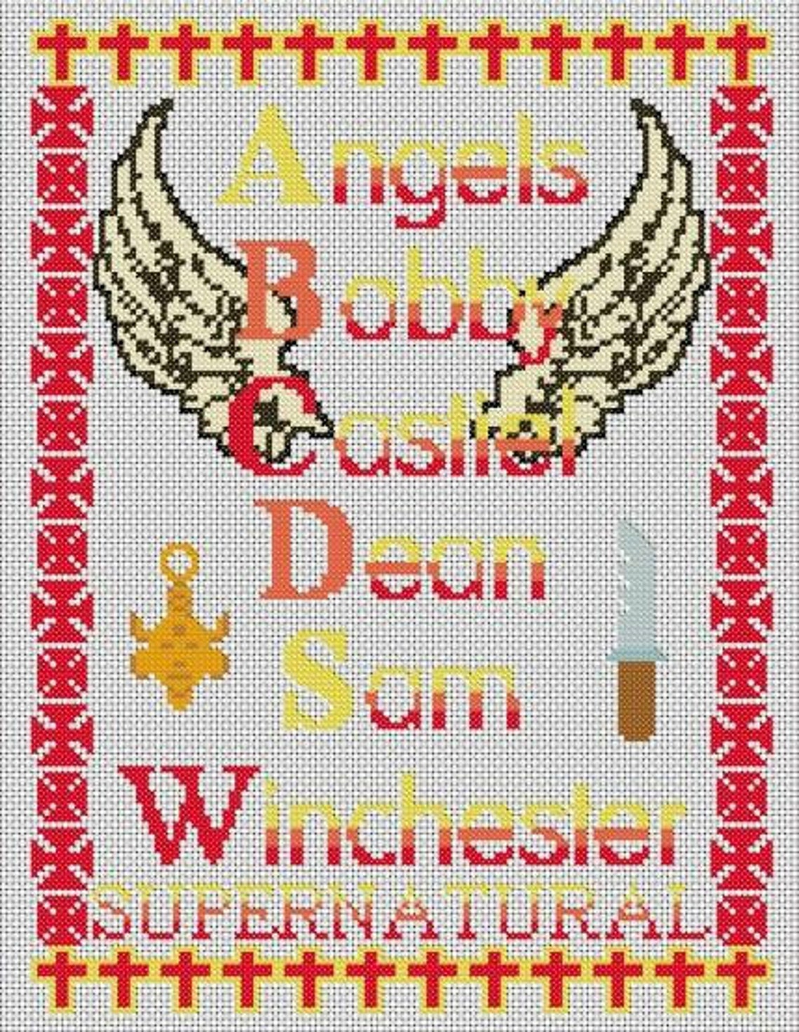 Supernatural Cross Stitch Sampler Pattern in Red or Blue - Etsy