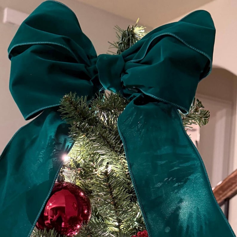 Christmas Tree Topper - Green Coquette Bow - Forest Green Velvet Tree ...