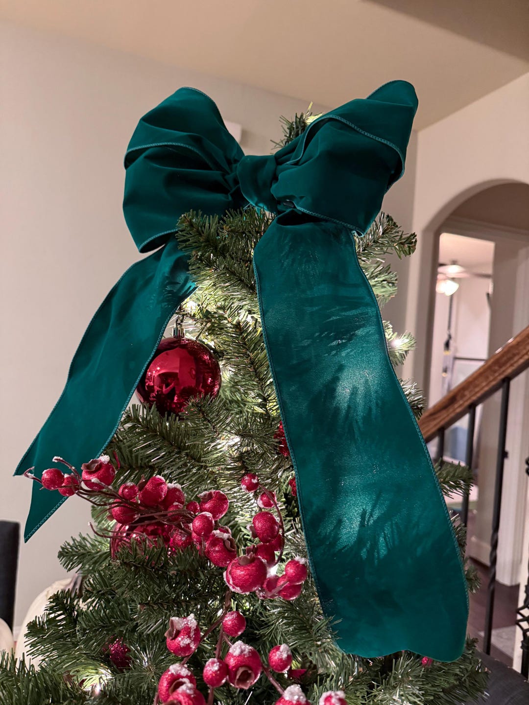 Christmas Tree Topper - Green Coquette Bow - Forest Green Velvet Tree ...