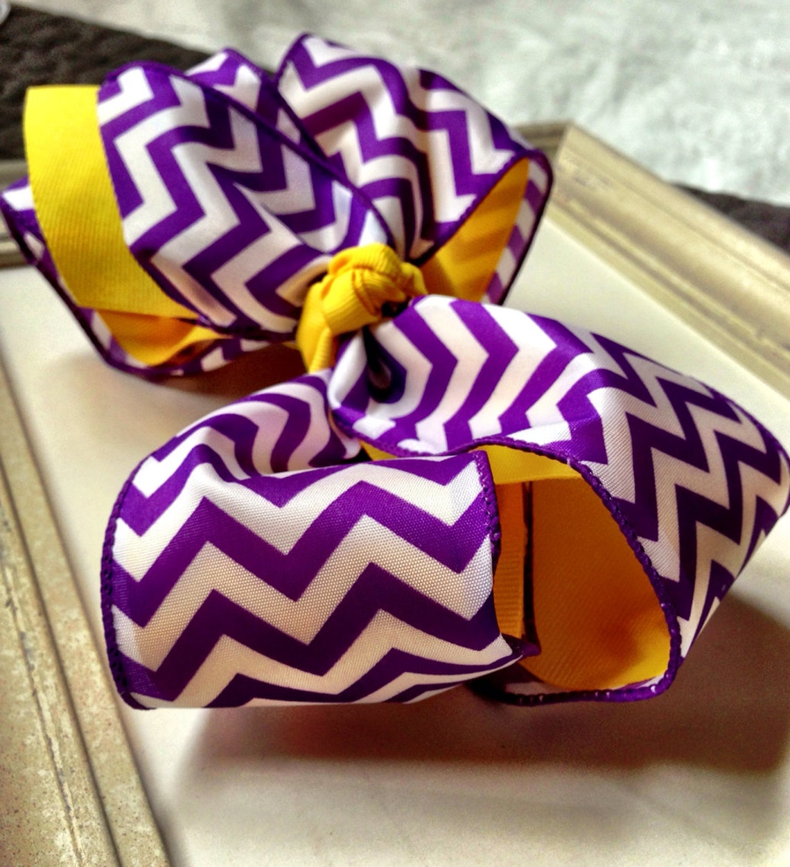 LSU Hair Bow Purple & Gold Bow Color Options Available LSU Chevron Bow ...