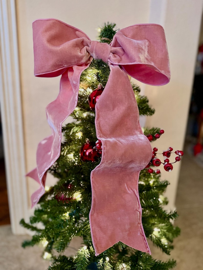 BIG Dusty Rose Valentine's Bow Christmas Tree Topper Pink Coquette Bow ...