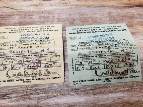 Set of 2 Chauffeurs Licenses 1930s New York - Etsy