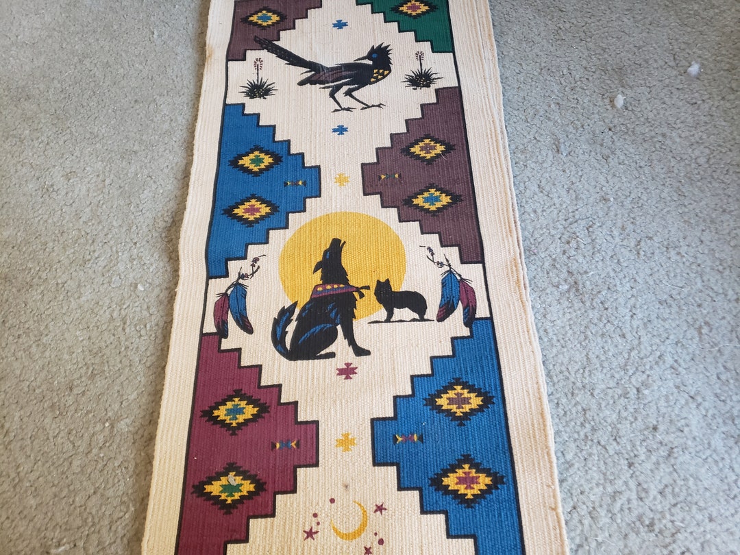 Vintage Canvas Rug Aztec 1980s - Etsy