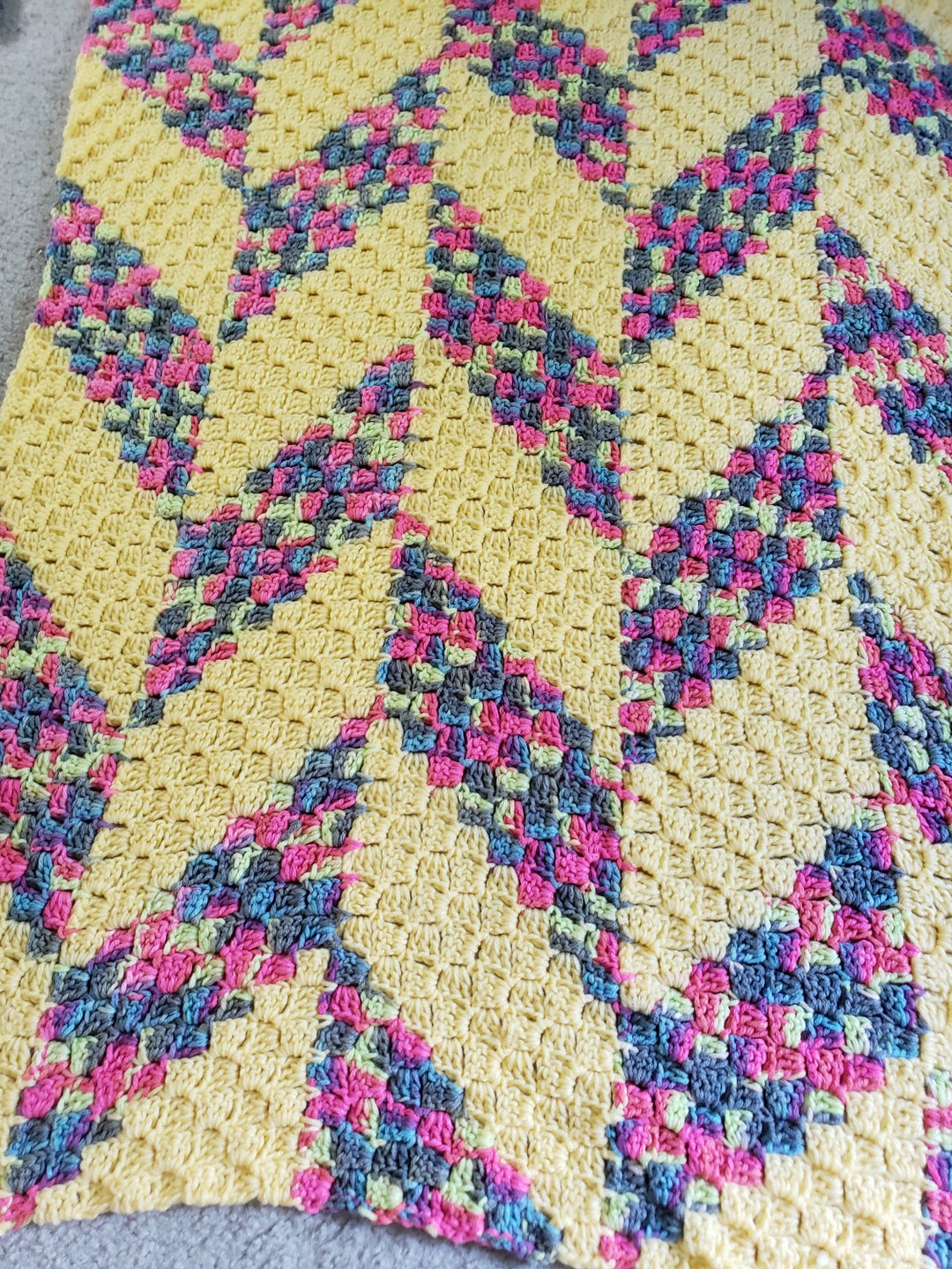 Bright Yellow, Retro Afghan. 1970s Vintage Afghan, Vintage Bedding - Etsy