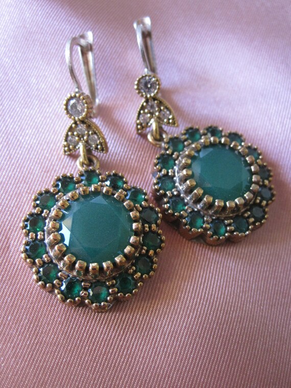 Sterling EMERALD RHINESTONE TURTLE & Earrings Set - Gem