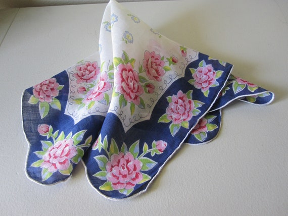 1950s RED ROSE Handkerchief - Gem