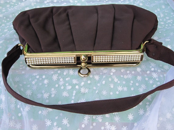 1950s CHOCOLATE BROWN Purse With Faux PEARLS - Etsy