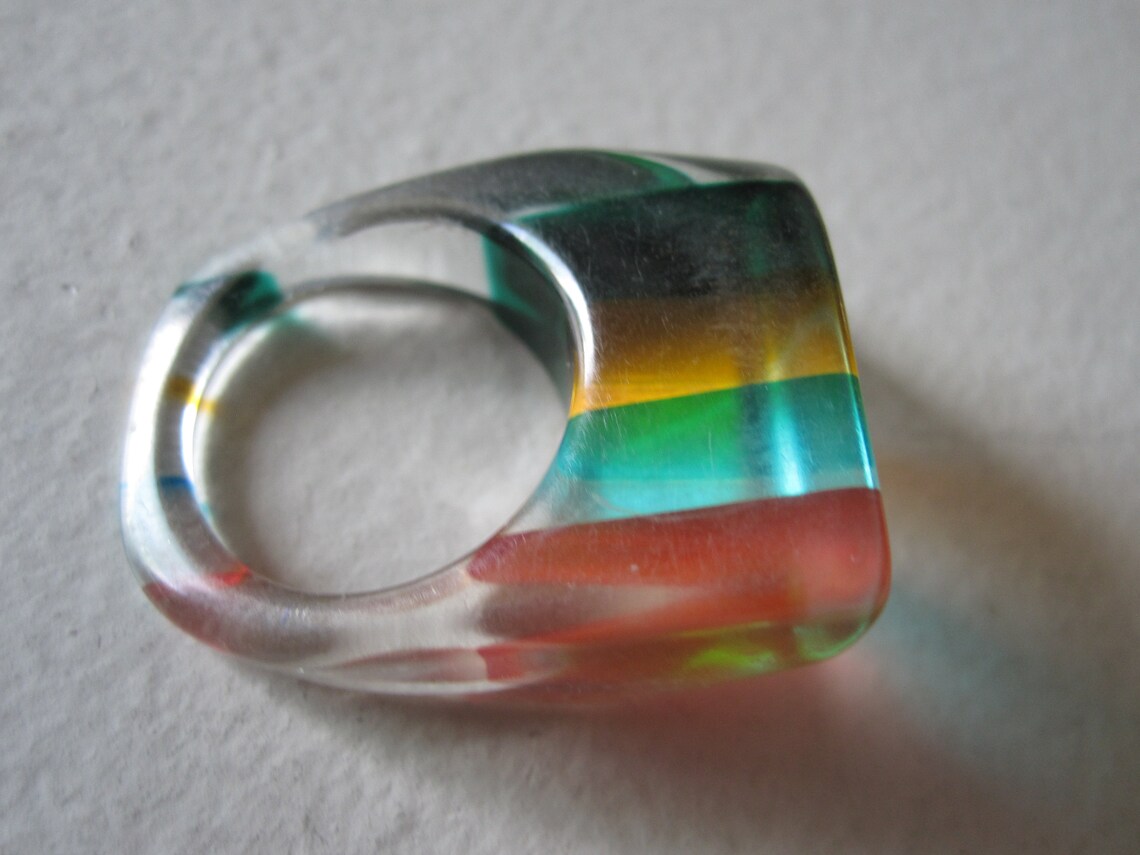 RAINBOW ACRYLIC DOME Ring - Etsy