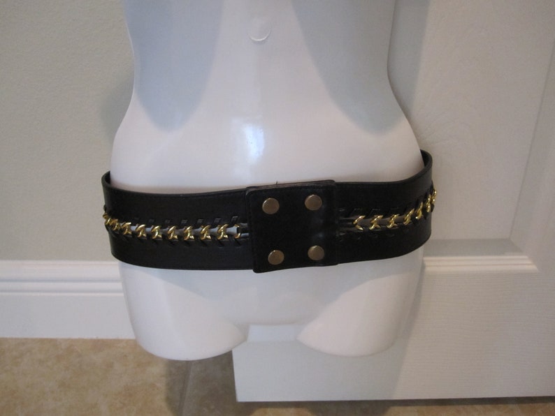 WIDE BLACK LEATHER Chain Belt | Etsy