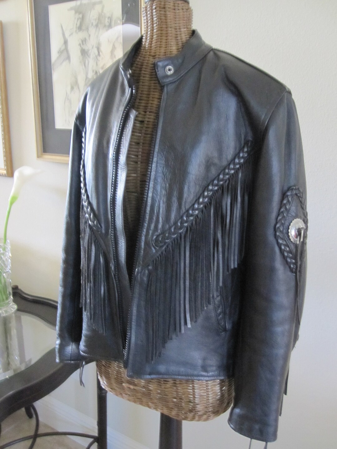 BLACK LEATHER FRINGED Conch Jacket - Etsy
