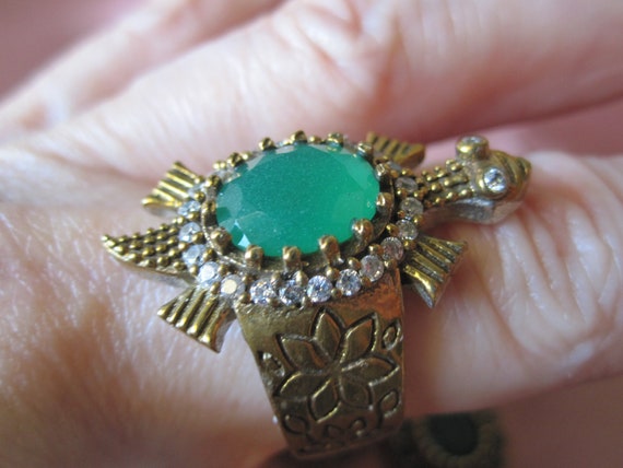 Sterling EMERALD RHINESTONE TURTLE & Earrings Set - Gem