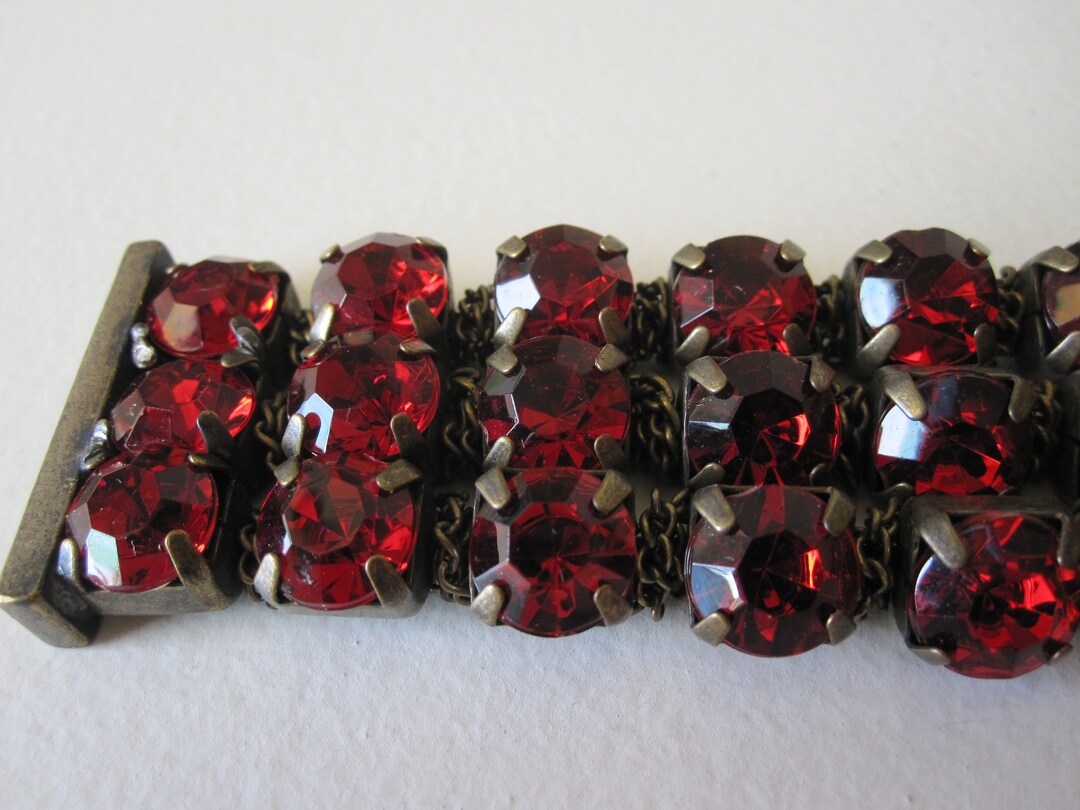 WIDE RED RHINESTONE Bracelet Magnetic Closure - Etsy