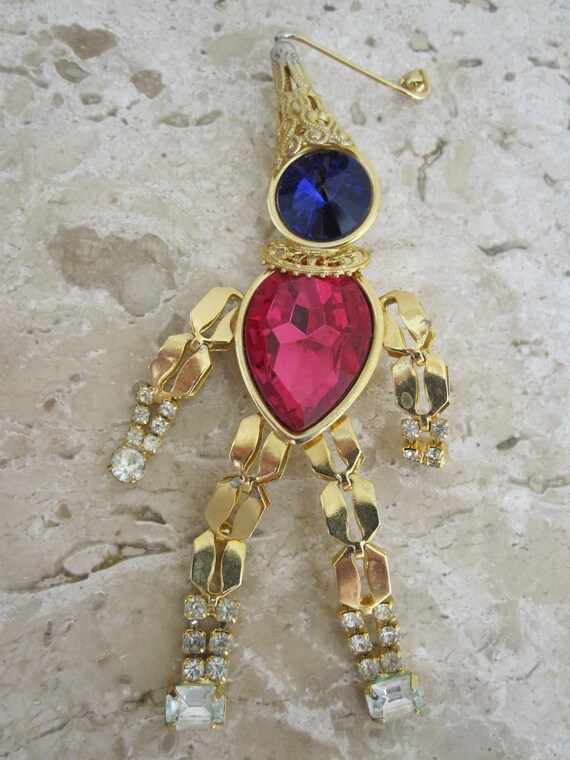 HUGE RHINESTONE CLOWN Mardi Gras Jester Articulated - Gem