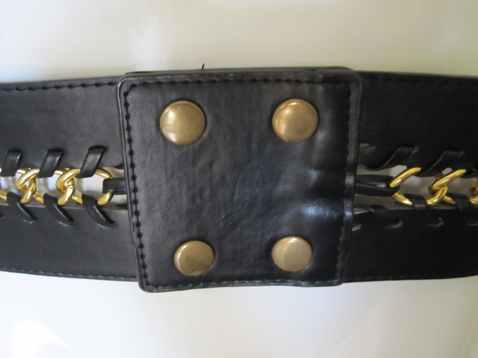 WIDE BLACK LEATHER Chain Belt | Etsy