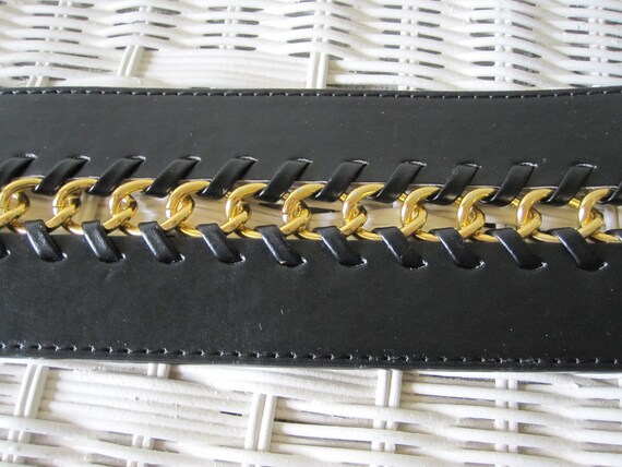 WIDE BLACK LEATHER Chain Belt - Gem