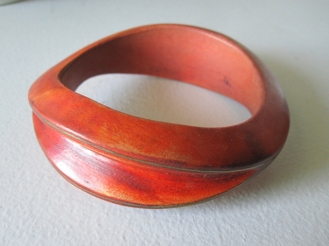 RARE ARTISAN WOOD & Metal Bangle Bracelet - Etsy